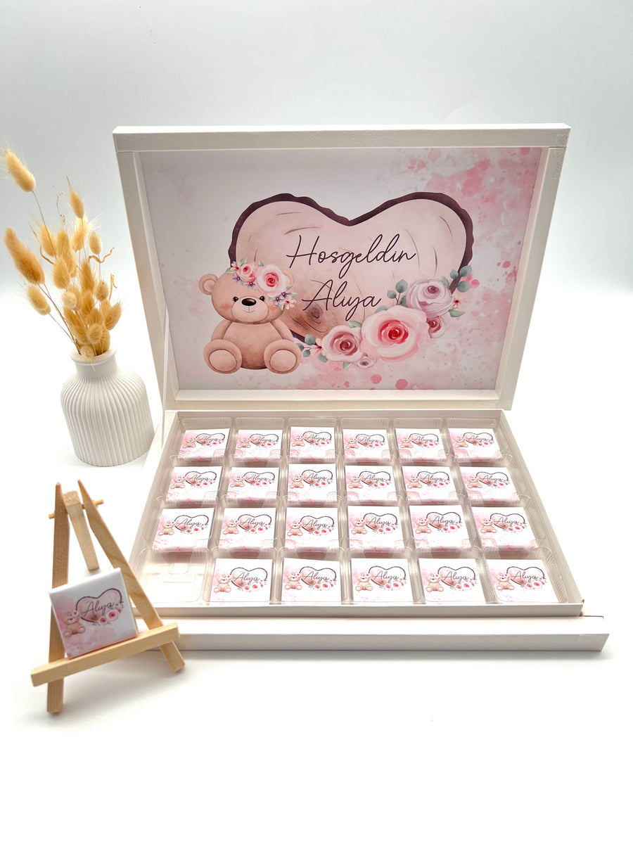 Neu Hosgeldin Welcome Baby Girl Taddy Bär Schokobox personalisiert Gas ...